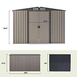 Large Outdoor Storage Shed 10 x 8 FT Galvanized Metal Shed with Sliding Door and Air Vents Waterproof Garden Tool Shed for Backyard, Lawn and Patio