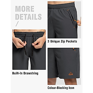 TBMPOY Men's 7" Hiking Running Shorts with Pockets Athletic Outdoor Sports Gym Workout Short Zipper Pockets Grey XXL
