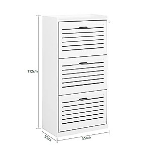 Haotian FSR108-W, White Shoe Cabinet with 3 Flip Drawers, Freestanding Shoe Rack with Hooks, Shoe Storage Cupboard Organizer Unit
