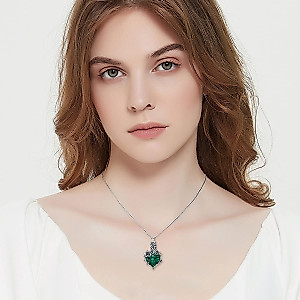 TOUPOP Emerald Rose Urn Necklace for Ashes for Women with s925 Silver Heart Crystal Rose Flower Ashes Pendant Necklaces Cremation Jewelry for Ashes Memorial Gift for Women Keepsake w/Funnel