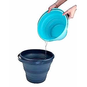 SAMMART 10L (2.6 Gallon) Collapsible Plastic Bucket - Foldable Round Tub - Portable Fishing Water Pail - Space Saving Outdoor Waterpot, Size 33cm Dia (Leaf Blue (Set of 2))