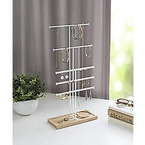 Umbra Trigem Tiered Tabletop Jewelry Organizer Freestanding Hanging Necklace, Earring and Bracelet Display, 5, White Natural