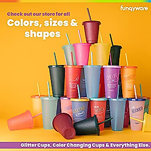 Kids Tumblers with Lids and Straws - 5 Reusable Cups with Lids and Straws, 16oz Glitter Tumbler Cute Cups for Kids in Rainbow Colors, Reusable Plastic Tumblers Cups with Lids and Straws for Smoothie