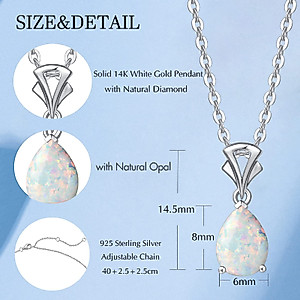 FANCIME Opal Necklace 14K Solid White Gold Teardrop Pendant Necklace October Birthstone Birthday Gifts for Mom Women