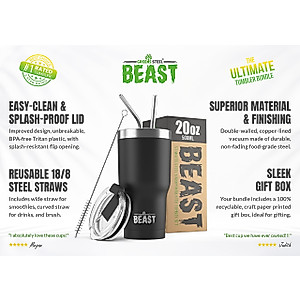Beast 20 oz Tumbler Stainless Steel Vacuum Insulated Coffee Cup with handle plus 12 oz Stainless Steel Water Bottle (Matte Black)