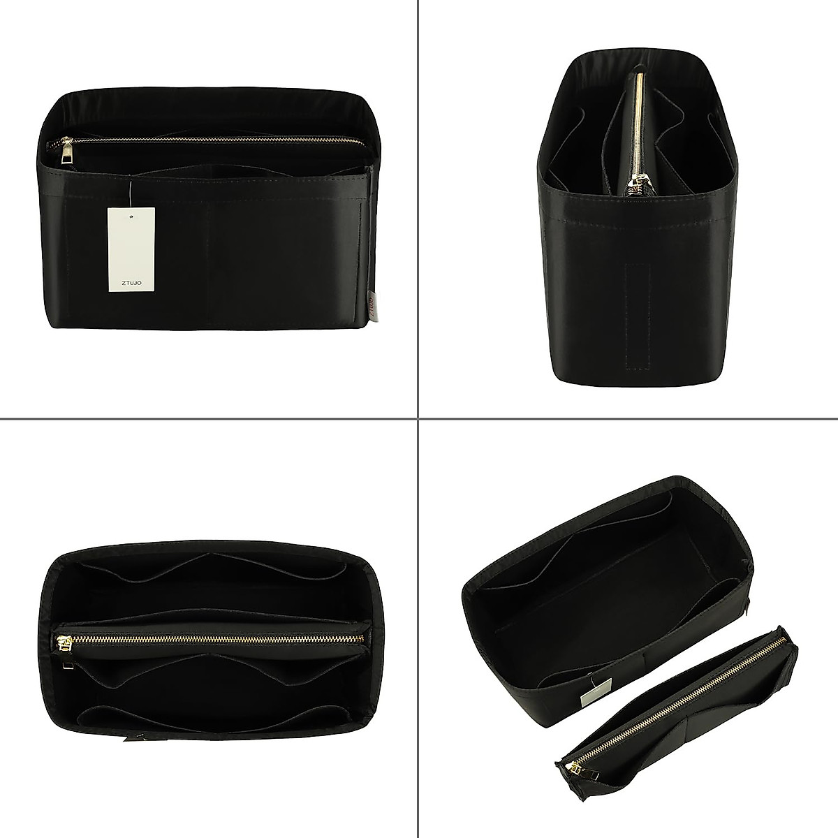 Purse Organizer Insert For Handbags, Purse Organizer With Zipper, Neverfull Organizer, Bag Organizer For Speedy Neverfull ONTHEGO Tote, Handbag and More (Silky Black, Mini)