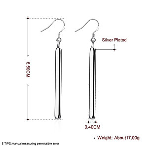 NewZenro Minimalist 925 Sterling Silver Plated Long Bar Dangle Drop Earrings for Women Elegant Hook Dangling Hypoallergenic Fashion Simple Geometric Jewelry for Birthday Bff Mom