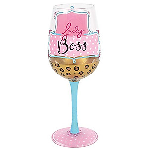 Enesco Designs by Lolita Lady Boss Hand-Painted Artisan Wine Glass, 1 Count (Pack of 1), Multicolor