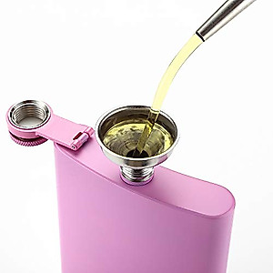 FYL Hip Flask for Liquor Matte Light Purple 8 Oz 18/8 Stainless Steel Leakproof with Funnel, Never-Lose Cap Flask