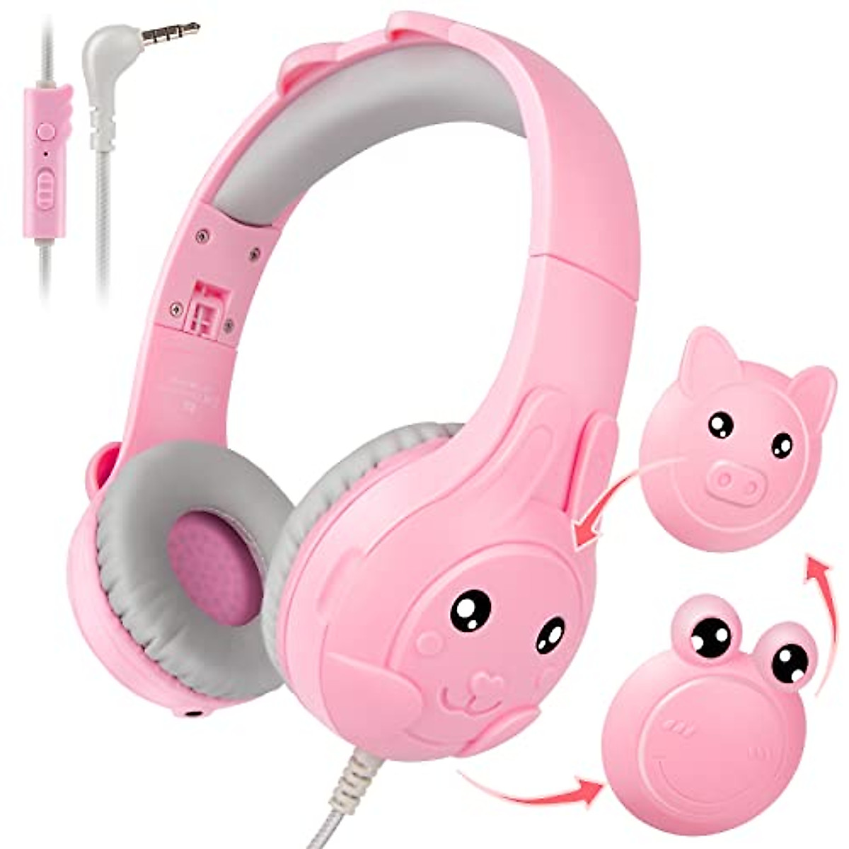 Kids Headphones with Microphone, HD Stereo Safe Volume Limited 85dB/94dB Foldable Lightweight Over Ear Headphone with Audio Sharing Port for Online School/Travel/iPad/PC/Mac/Android/Kindle (Pink B)