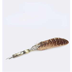 DSWINCE Feather Calligraphy Pen Set for Beginners,Metal Nib Writing Quill Ink Pen Vintage Fountain Dip Pen Gift Set (Owl feather pen)