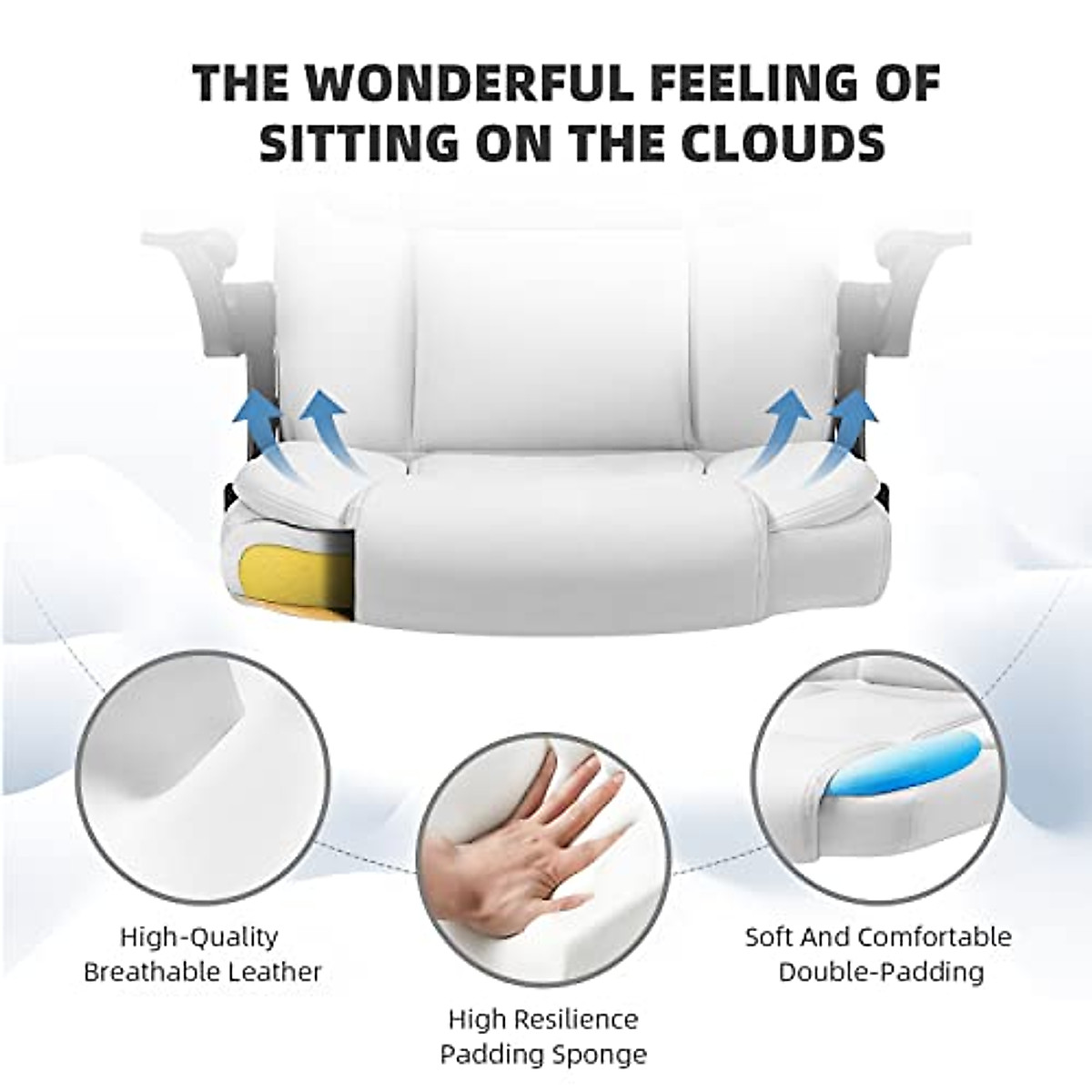 SEATZONE Home Office Desk Chair, High Back Ergonomic Managerial Executive Chairs, Swivel Adjustable Computer Chair, Headrest and Lumbar Support Desk Chairs with Wheels and Armrest, White