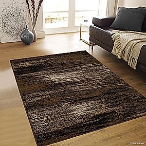 Allstar 5x7 Chocolate Modern and Contemporary Rectangular Accent Rug with Mocha and Ivory Abstract Brush Streak Design (4' 11" X 6' 11")