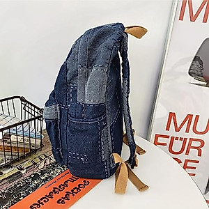 RRRWEI Vintage Denim Backpack Classic Retro Travel Daypack Bookbags Jeans Backpack College Backpack For Women Men (blue)