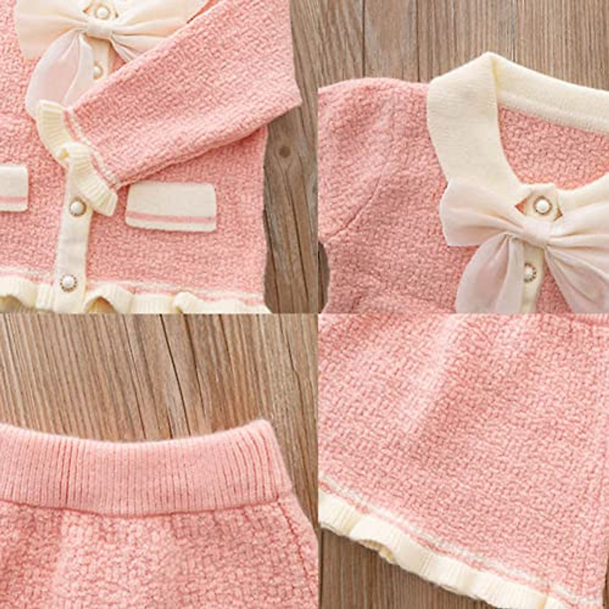 Toddler Baby Girls Fall Winter Outfit Long Sleeve Knitted Buttons Sweater Tops Mini Skirt Birthday Princess Cardigans Bowknot Ruffle Knit Autumn Spring Winter Clothes Set Pink-Bowknot 12-18 Months