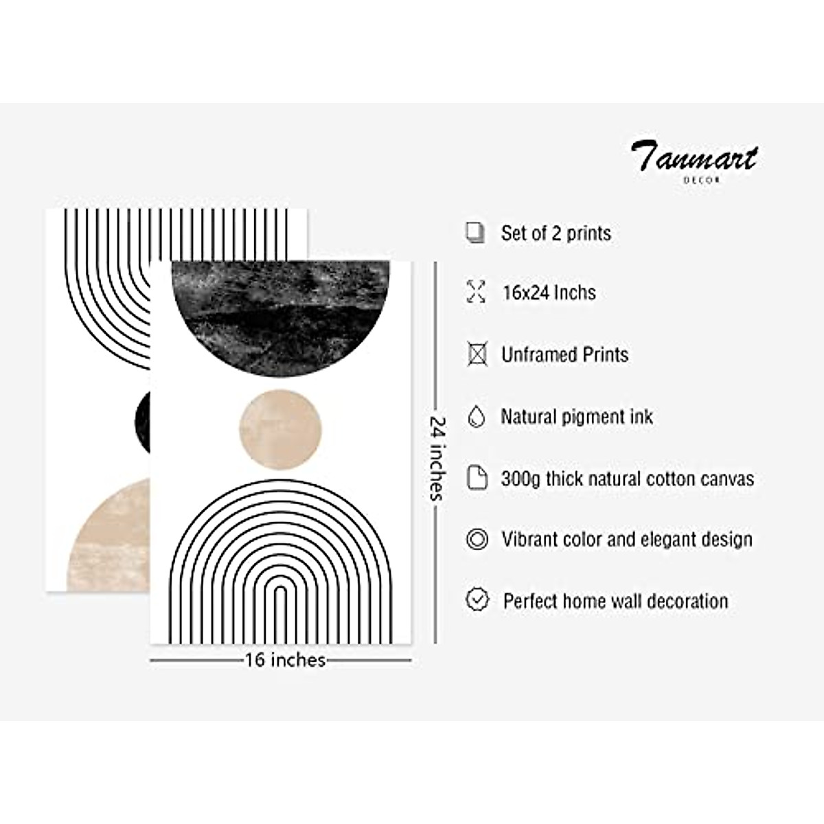 Mid Century Modern Wall Art Prints Set of 2, Neutral Abstract Geometric Wall Art Boho Wall Art Canvas Mid Century Eoind Art Wall Decor Mid Century Picture Artwork for Home Room 16x24 Inch, UNFRAMED