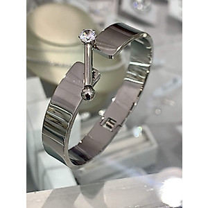 Sincera Fashion Stylish Women's and Girls Bracelet Stainless Steel Bangle with Cubic Zirconia best present