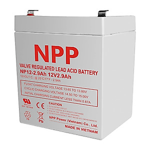 NPP 12V 2.9Ah Rechargeable AGM SLA Battery with F1 Terminals, for UPS, Emergency Light, Alarm Security System