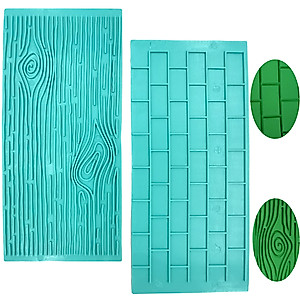 Gobaker Texture 2-Piece Mold Set Tree Bark and Brick Wall Impression Moulds Gum Paste Impression Mat Fondant Cake Decorating Gobaker Supplies for Cupcake Wedding Cake Decoration(Blue)