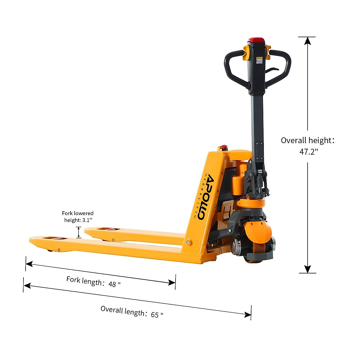 APOLLO Electric Pallet Jack Truck Lithium Battery 3300lbs Capacity 48" Length x 27" Width Fork Size for Material Handling