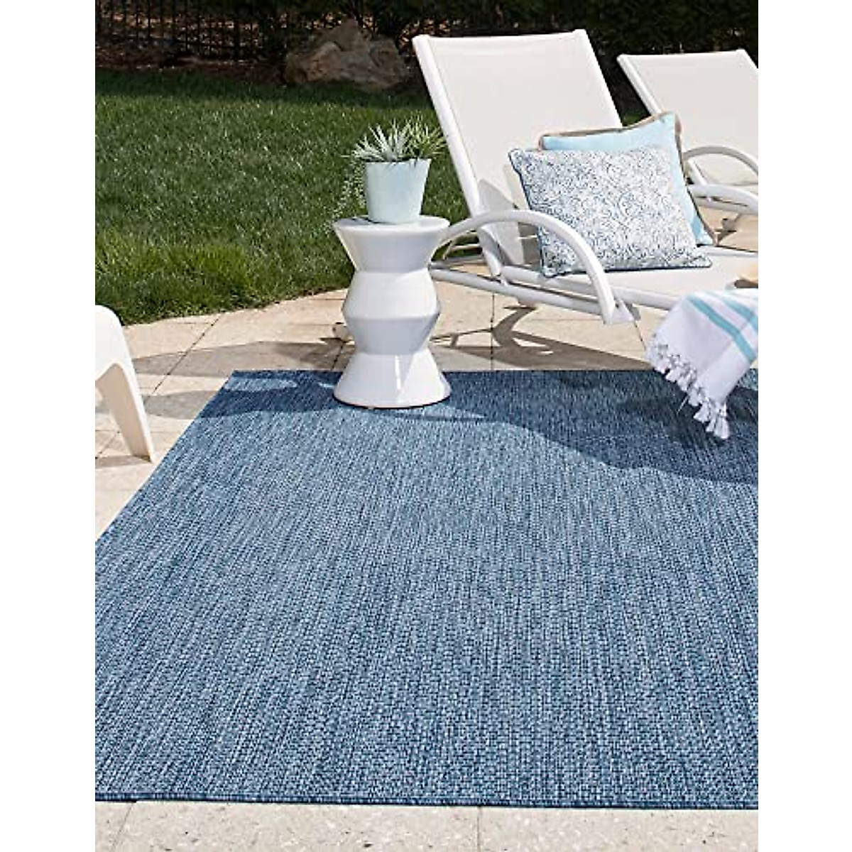 Unique Loom Collection Casual Transitional Solid Heathered Indoor/Outdoor Flatweave Area Rug (10' x 14' 1" Rectangle, Blue/Navy Blue)