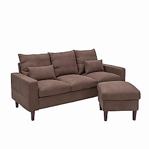 Panana Convertible Sectional Sofa Couch Modern L-Shaped Couch 3 Seat Fabric Sofa for Small Space (Brown)