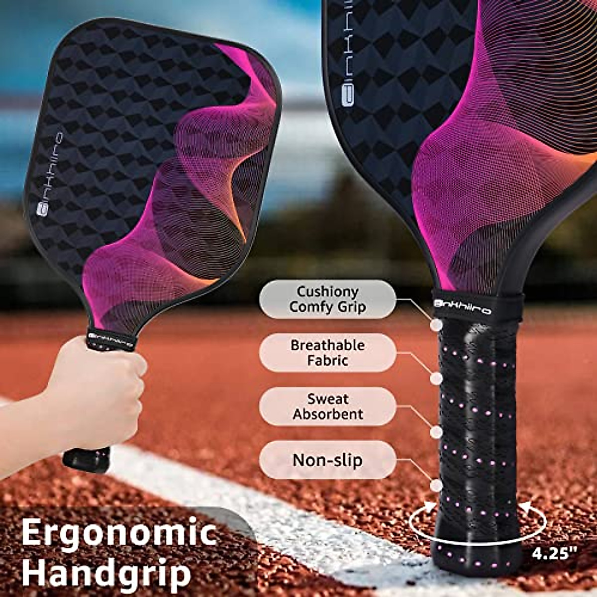 Pickleball-Paddles-Set of 4 with Balls, Racket Bag, Waist Ball Holder | Fiberglass Pickleball Paddle Set for Adults, Kids | Dinkhiiro Pickleball Racquets and Accessories |Pickleball Equipment