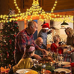 XURISEN Outdoor Christmas Decorations Star Light,11.8 ft 337 LED Waterfall Tree Lights with Topper Star String Lights Plug in, 8 Modes Christmas Lights for Party Home Holiday Decor(Warm White)