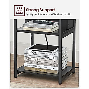 VASAGLE Side Table with Charging Station, 3-Tier End Table with USB Ports and Outlets, Nightstand for Living Room, Bedroom, 11.8 x 13.4 x 22.8 Inches, Plug-in Series, Black