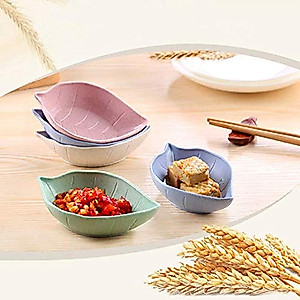 Aeyistry 4 Pcs Leaf Shape Sauce Dish,Small Dipping Bowls Appetizer Plates Wheat Straw Soy Sauce Dishes Multicolor Plastic Saucers Bowl Dinnerware Set for Vinegar/Salad Soy Sauce/Wasabi/Chili Oil