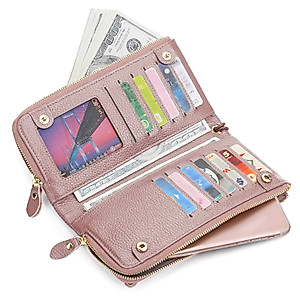 YALUXE Women's Genuien Leather Wristlet Wallets with Multi Card Slots Double Zipper Pocket