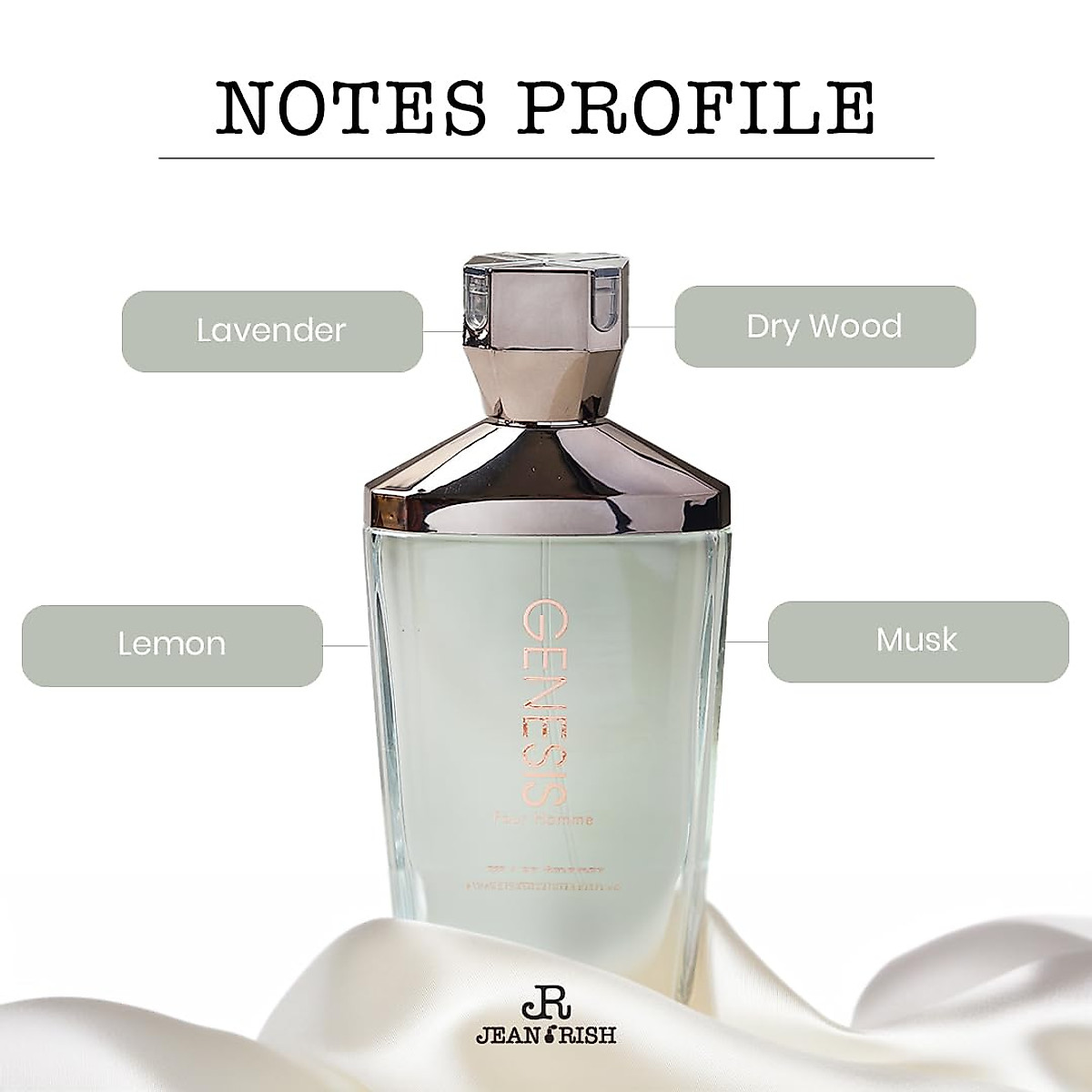 Jean Rish Genesis Pour Homme Eau De Toilette Perfume for Men (3.4 Fl Oz / 100ml) with Lemon, Woody & Lavender Notes - Long Lasting and Luxury Fragrance