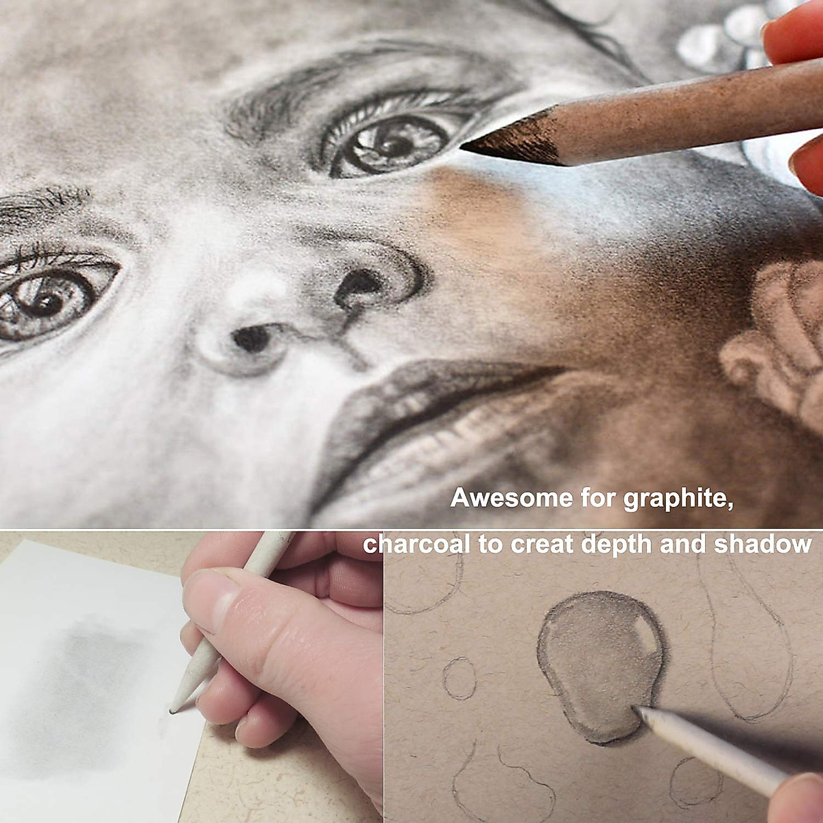 KOOTIKO 33 Pcs Blending Stumps and Tortillions Set Art Blenders with Sketch Sandpaper Pencil Sharpener Pencil Extension Tool Drawing Kneaded Eraser Sponge Sketch for Student Sketch Drawing Tool Set