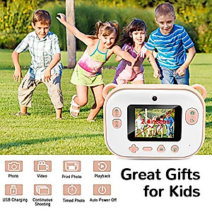 Joytrip Kids Instant Print Camera, Kids Camera with 2.4” HD Large Screen LCD, Zero Ink Digital Camera with Thermal Printing Paper and Cartoon Stickers, 3-14 Years Old Children Toy Learning Camera