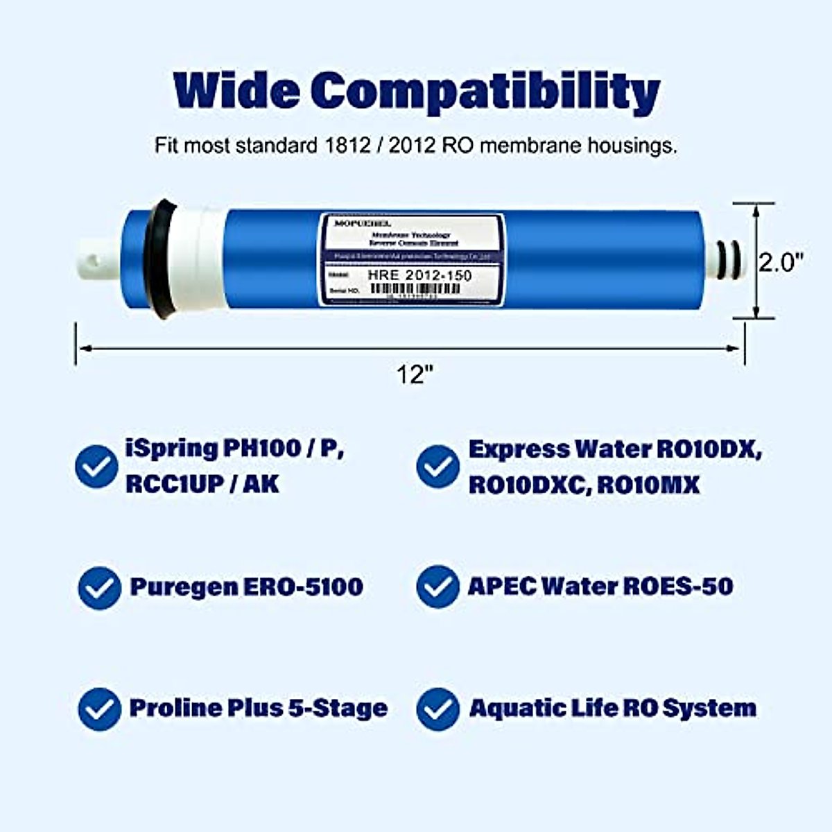 MOPUEHEL 150 GPD RO Membrane with Reverse Osmosis Membrane Housing Set, Reverse Osmosis Filter Replacement Kit, RO Membrane Housing Set for DIY RO Water System & Maple Syrup Reverse Osmosis System