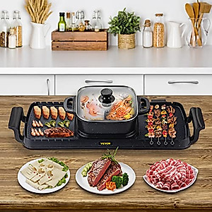VEVOR 2 in 1 Electric Grill and Hot Pot, 2400W BBQ Pan Grill and Hot Pot, Multifunctional Teppanyaki Grill Pot with Dual Temp Control, Smokeless Hot Pot Grill with Nonstick Coating for 1-8 People