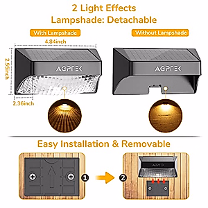 AGPTEK Solar Fence Lights Warm White & RGB Lock Mode 4Pack, 10 Lighting Modes Detachable Lampshade Fence Solar Lights IP65 Waterproof Outdoor Decorative Solar Lights for Fence, Wall, Patio, Step, Deck
