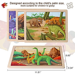 BESTAMTOY Wooden Dinosaur Puzzles for Kids Ages 3-5.4 Packs 24 PCs Jigsaw Puzzles Preschool Educational Brain Teaser Boards Toys Montessori Toys for 3 Years Old and Up