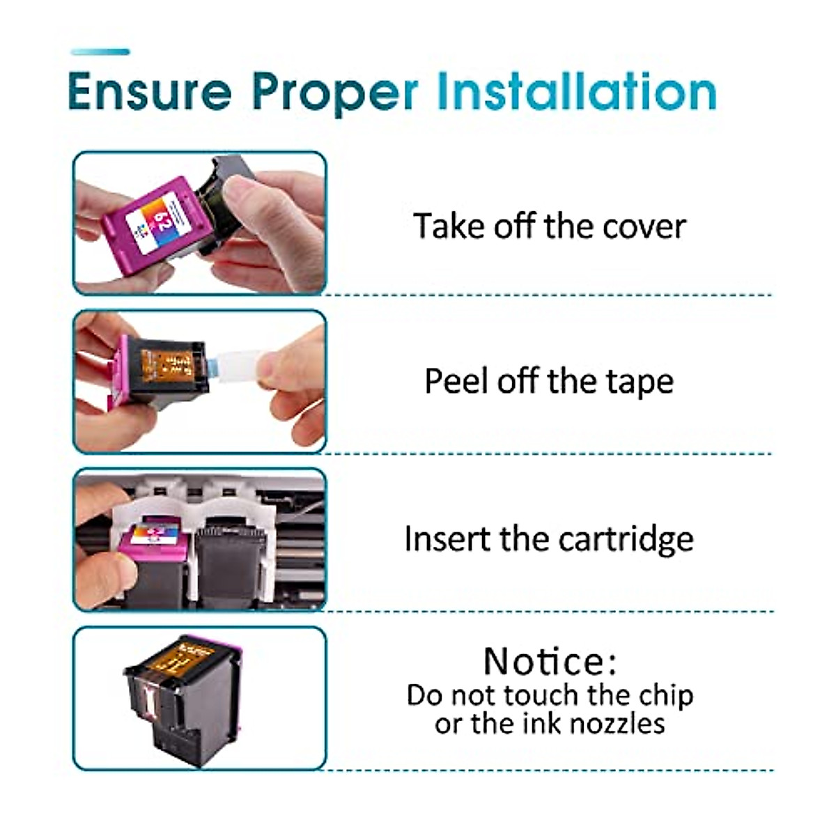 62XL Ink Cartridge Combo Pack, High Yield, for Ink Cartridge 62 62XL Black and Color, for Envy 5540 5640 7640 5660 7645 5661 5542 5642 OfficeJet 5740 5746 5745 250 Printers (2-Pack)