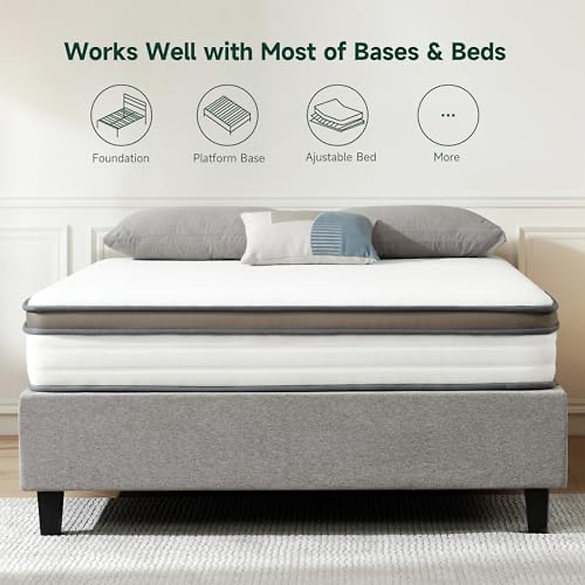 Z-hom Full Mattress Bed in a Box, 10 Inch Cooling Memory Foam Spring Mattress Full Size, Hybrid Innerspring Mattress Full, Medium Soft Full Mattresses for Silent Sleep, White