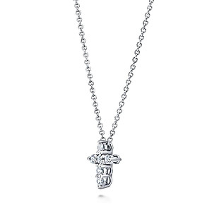 BERRICLE Sterling Silver Cross Cubic Zirconia CZ Fashion Pendant Necklace for Women, Rhodium Plated