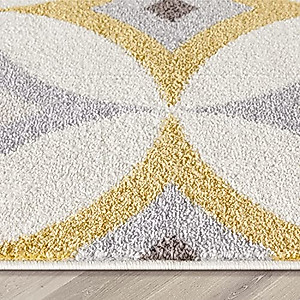 Well Woven Mystic Perla Gold Modern Geometric 5'3" x 7'3" Distressed Area Rug, 5 ft (3 in) x 7 ft (3