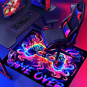 Manicer Neon Gaming Area Rug, Blacklight UV Reactive Game Controller Non-Slip Door Throw Rug Fluorescent Flannel Floor Mat Carpet, Glow in The Dark Play Mat for Bedroom, Playroom - 19.7" x 31.5"