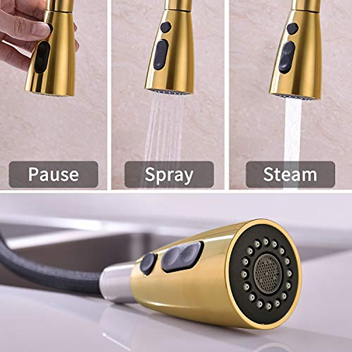 Fonveth Kitchen Faucet,Brushed Gold Kitchen Faucet with Pull Down Sprayer, Single Handle High Arc Pull Out Kitchen Sink Faucet, Single Hole Kitchen Faucet with Deck Plate，Upgrade Brushed Brass