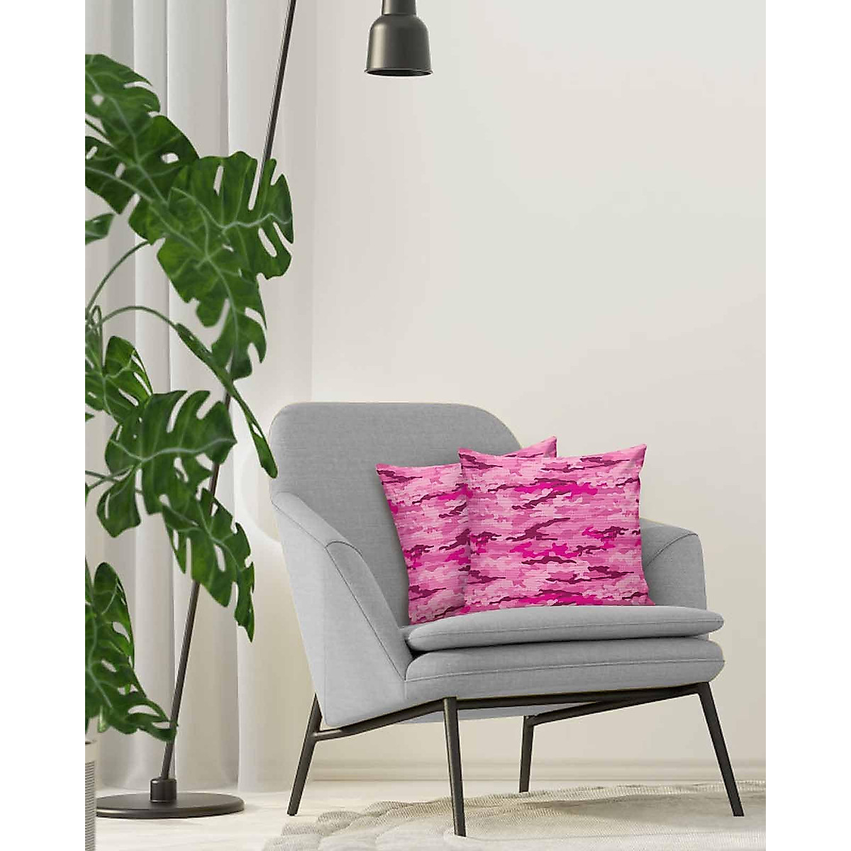 LUSWEET Cotton Throw Pillow Covers Reversible Set of 2, Camouflage Netting Camo Pink Soft Couch Pillow Covers for Sofa Bedroom Living Room 18 x 18 Inch Decorative Cushion Case Home Decor