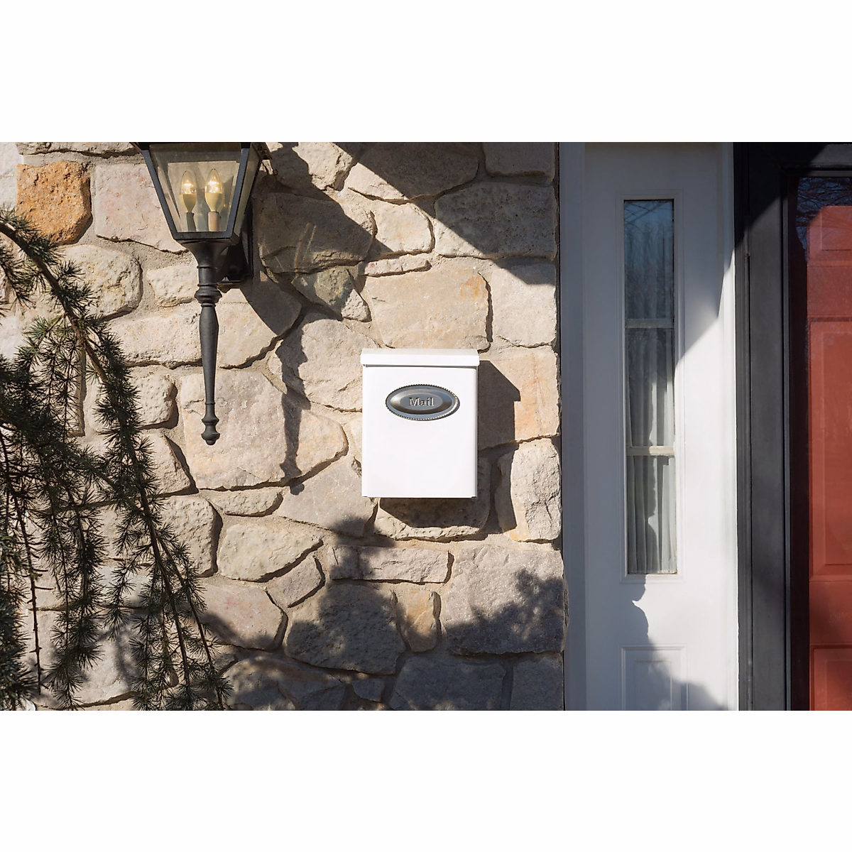 Architectural Mailboxes Designer Galvanized Steel, Locking Wall Mount Mailbox, White with Satin Nickel