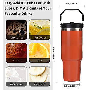 Facdiary 30oz Tumbler With Straw Lid Vacuum Sealed Insulated Cup Reusable Stainless Steel Water Bottle Trave for Water, Iced Tea or Coffee (Orange)