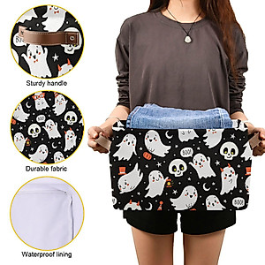 xigua Halloween Decorations Ghost Storage Basket Collapsible Toy Storage Bins Waterproof Canvas Storage Basket with Leather Handles for Home Closets Offices,Bedrooms,Toy and Gift Baskets,1PCS