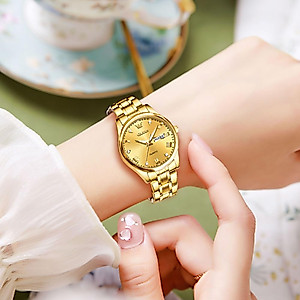 OLEVS Watch Women Gold Small Face Womens Watch Day Date Waterproof Dress Watch for Women Diamond Stainless Steel Women's Wrist Watch Dainty Casual Quartz Analog Ladies Watches Reloj para Mujer