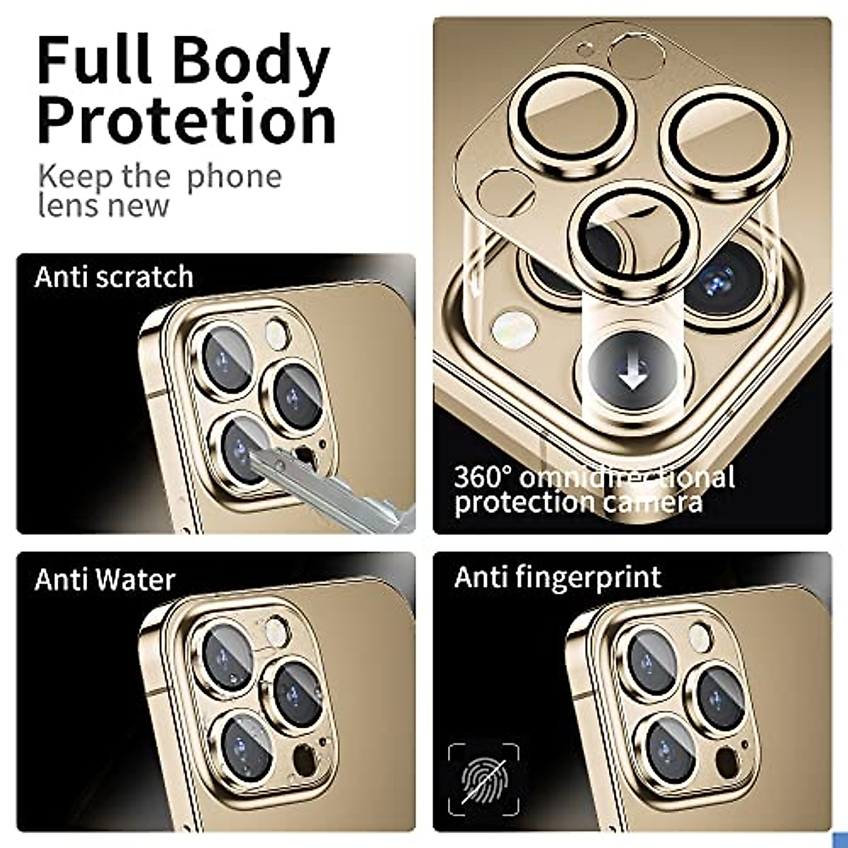 Mansoorr Camera Lens Protector for iPhone 14 Pro/iPhone 14 Pro Max, Alloy Metal Camera Cover with Tempered Glass Screen Protector Accessories,Case Friendly,Scratch Resistant,Easy to Install -Gold